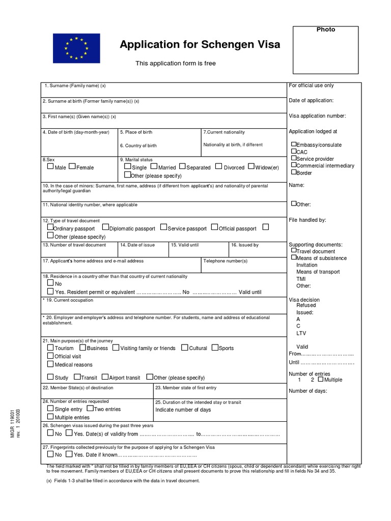 Formulario Visado Schengen – Formulaire Demande Visa Schengen Pdf – FYNSR