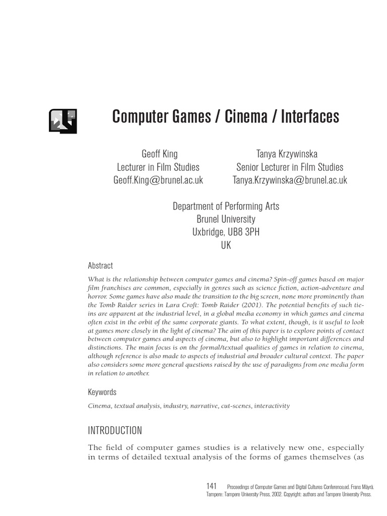 Computer Games / Cinema / Interfaces | PDF | Narrative | Narration