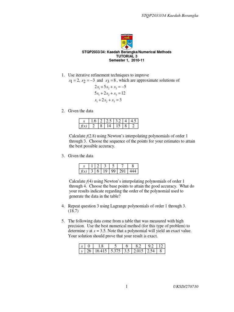 STQP2034 Tutorial 3 | PDF | Numerical Analysis | Algorithms And Data Structures