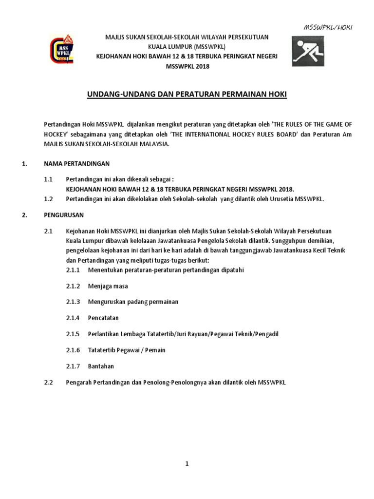 Peraturan & Undang2 Pertandingan Hoki - 2018 | PDF