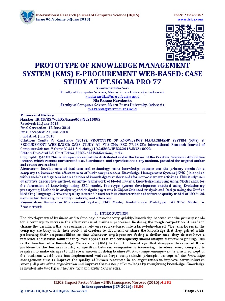 Prototype of Knowledge Management System (KMS) E-Procurement Web-Based: Case Study at PT - Sigma ...