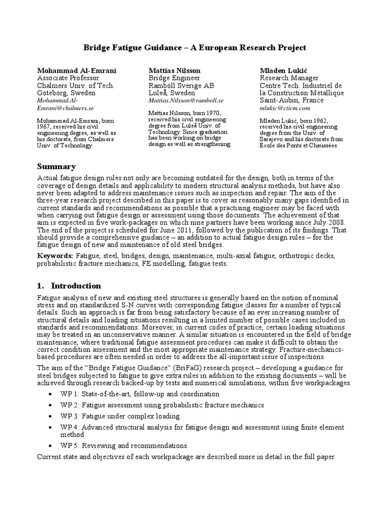 Bridge Fatigue Guidance - A European Research Project | PDF | Fatigue ...