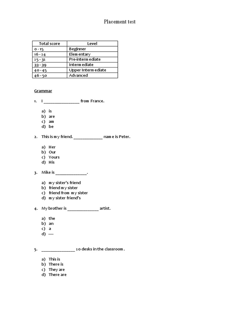 Quick Placement Test | PDF | Home & Garden