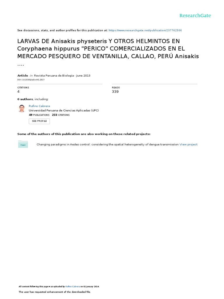 LARVAS DE Anisakis Physeteris Y OTROS HELMINTOS EN PDF | PDF ...