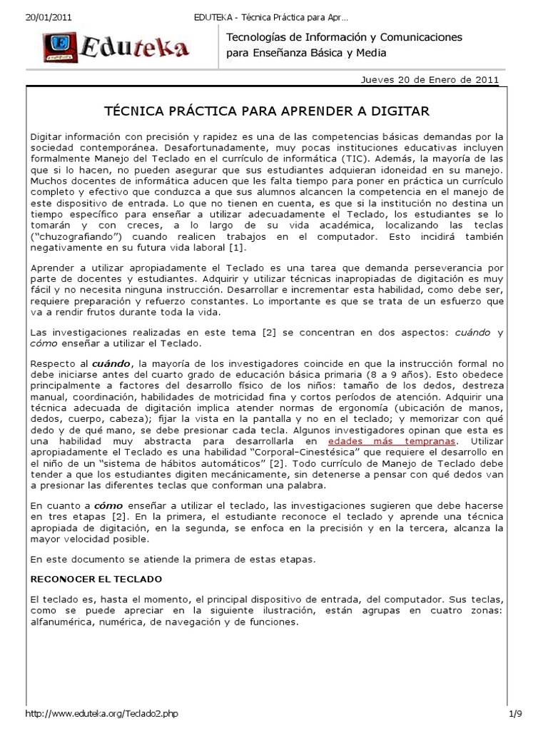 Técnica para Aprender a Digitar | PDF | Teclado | Maestros