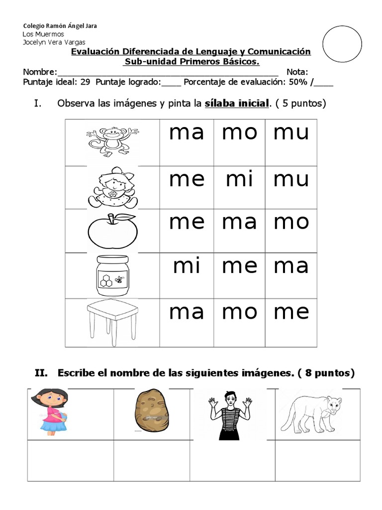 Evaluacion Letras M P L 2018 | PDF