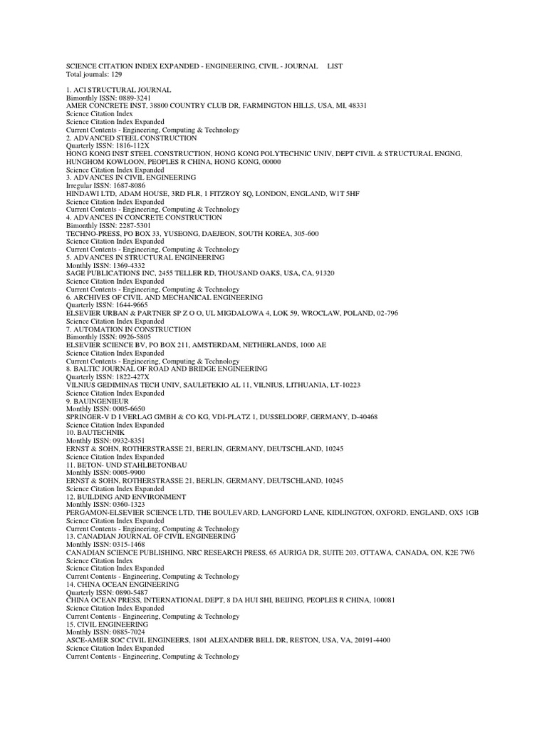 Science Citation Index Expanded | PDF | Engineering | Civil Engineering