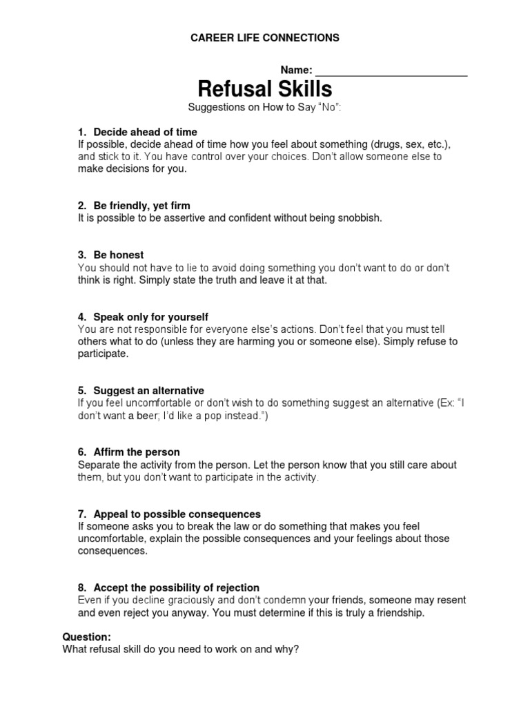 Refusal Skills CLC 11 | PDF