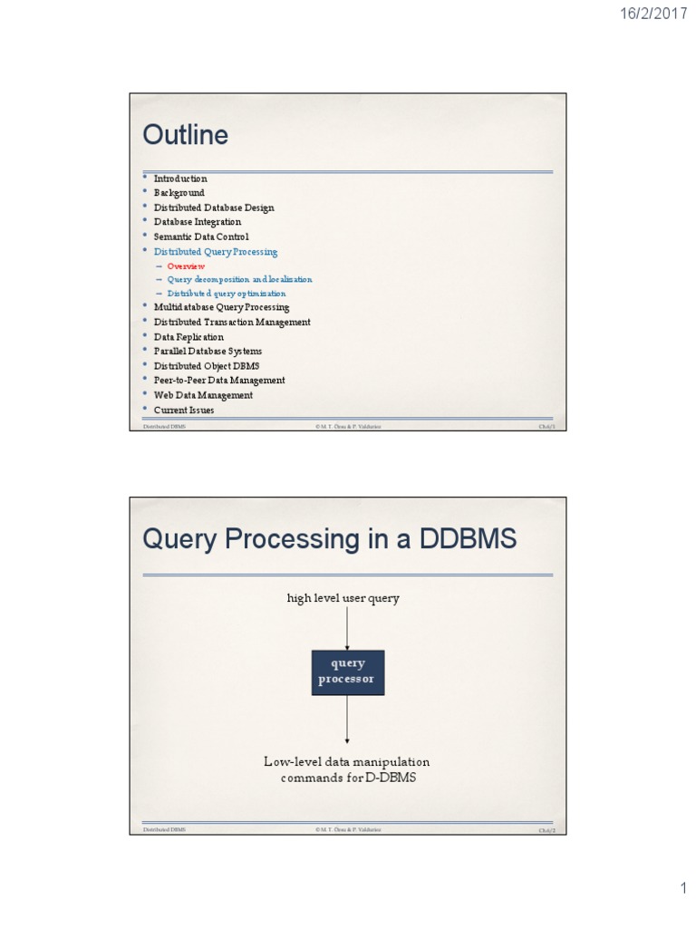 Outline: Distributed Query Processing | PDF | Databases | Mathematical Optimization