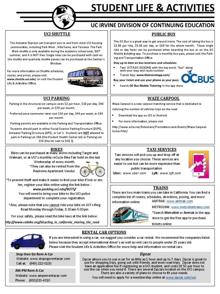 UCI Transportation Options and Costs | PDF | Mobile App | Bus
