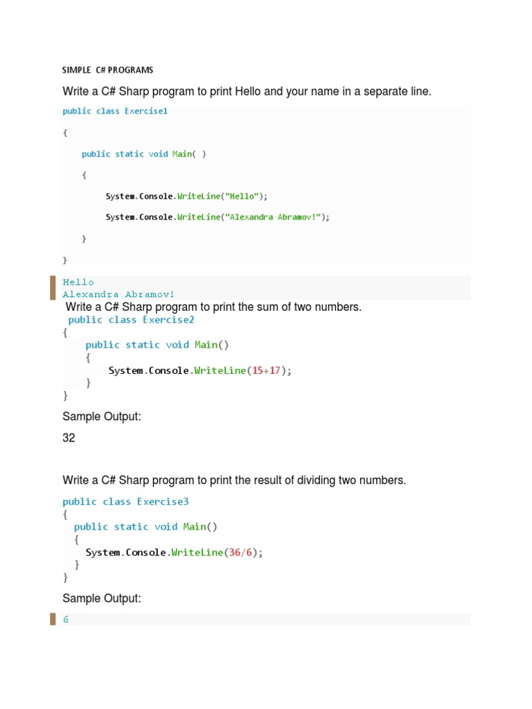 C Programs Pdf C Sharp Programming Language Object Oriented
