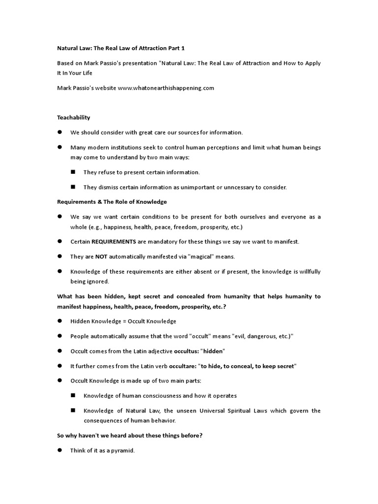 Natural Law-The Real Law of Attraction Part 1 | PDF | Consciousness ...