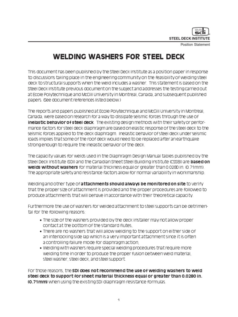 Welding Washers For Steel Deck | PDF | Deck (Ship) | Welding