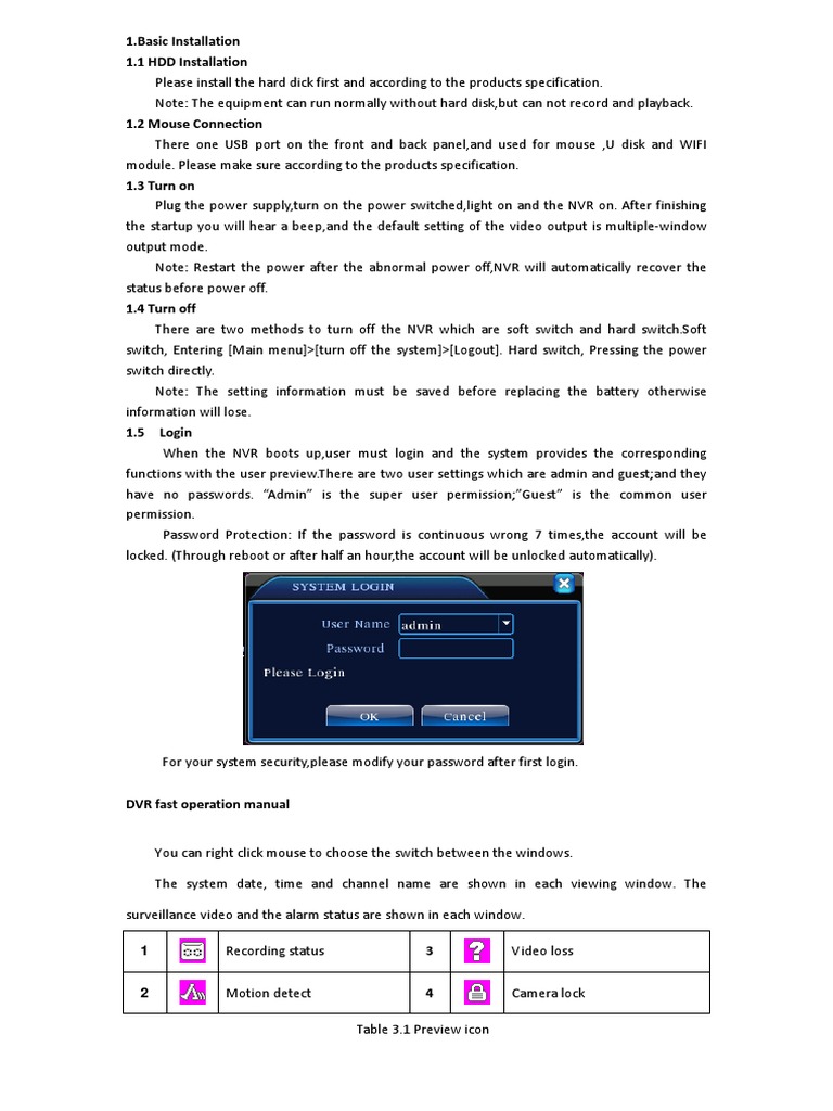DVR Fast Operation Manual | PDF | Booting | Login