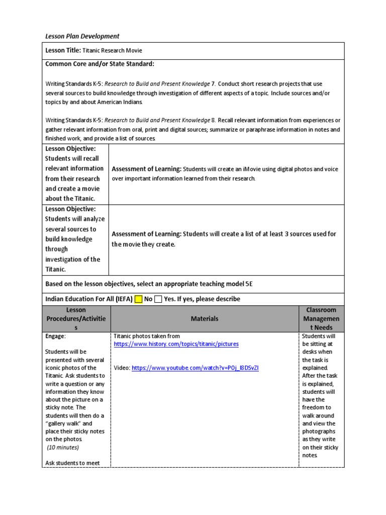Titanic Lesson Plan | PDF | Pedagogy | Education Theory