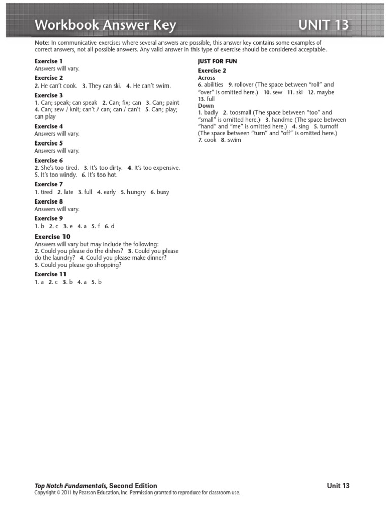 Workbook Answer Key Unit 13: Exercise 10 | PDF