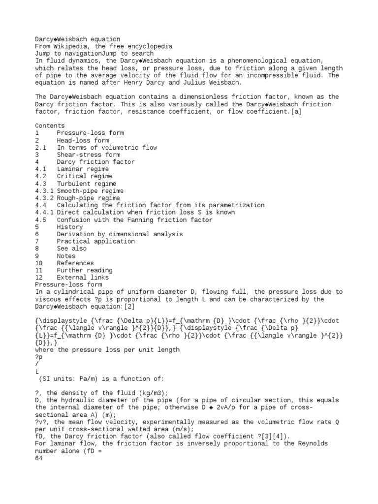 The Darcy-Weisbach Equation: A Concise Explanation of the Relationship ...