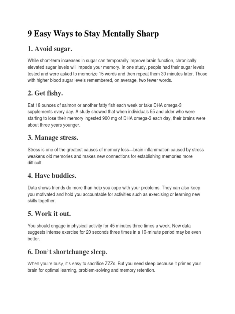9 Easy Ways To Stay Mentally Sharp | PDF | Perfectionism (Psychology ...