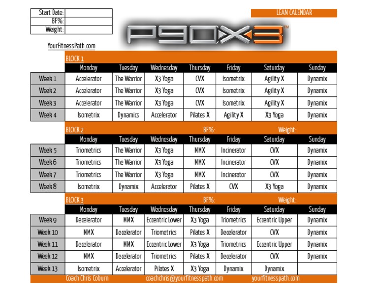 P90X3 Calendar Lean | PDF
