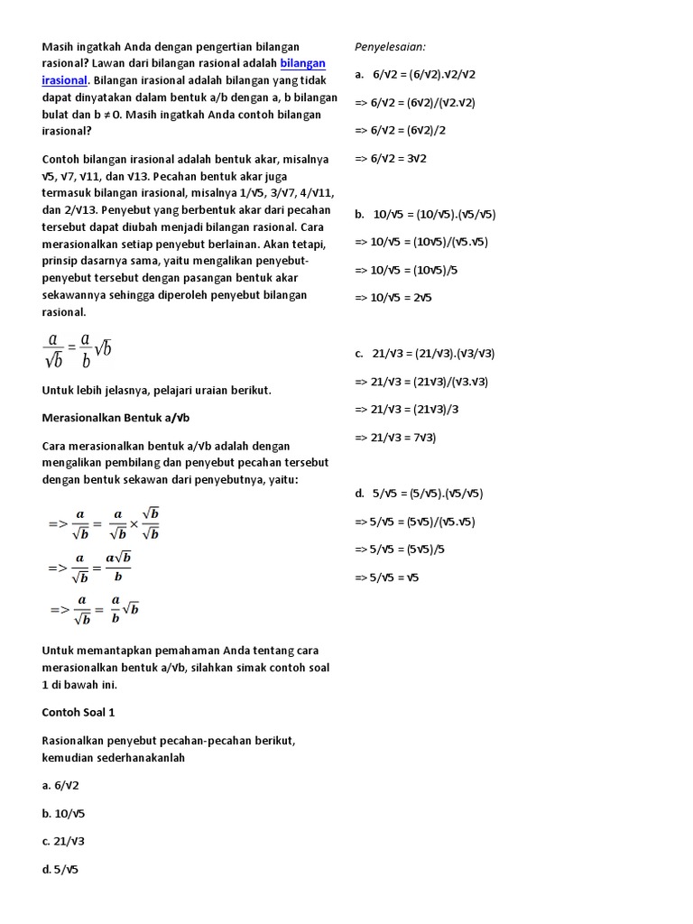 Soal - Soal Bilangan Rasional (Akar) SMP | PDF