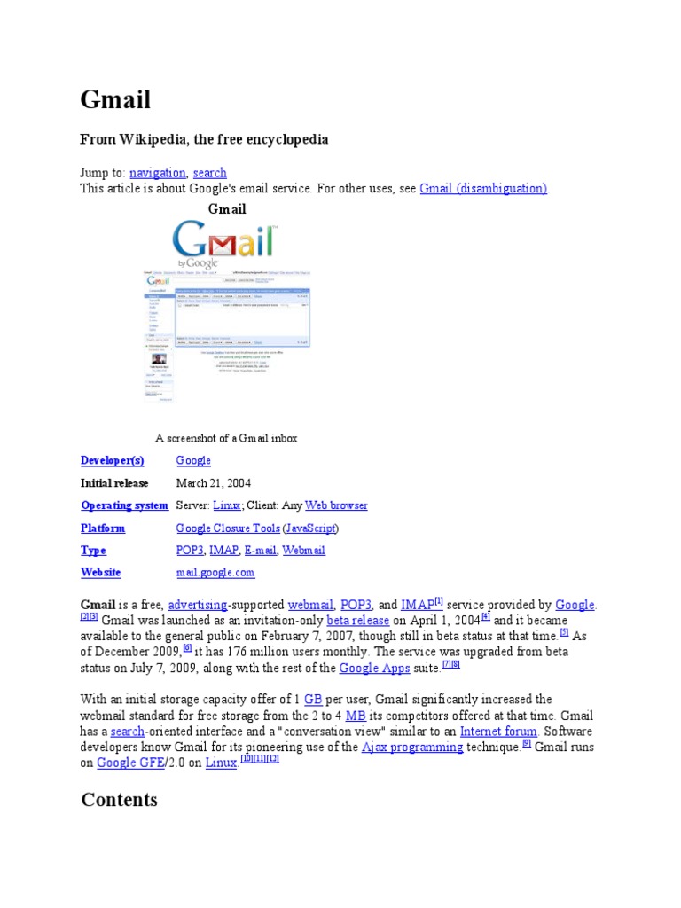 Gmail: From Wikipedia, The Free Encyclopedia | PDF | Gmail | Internet ...