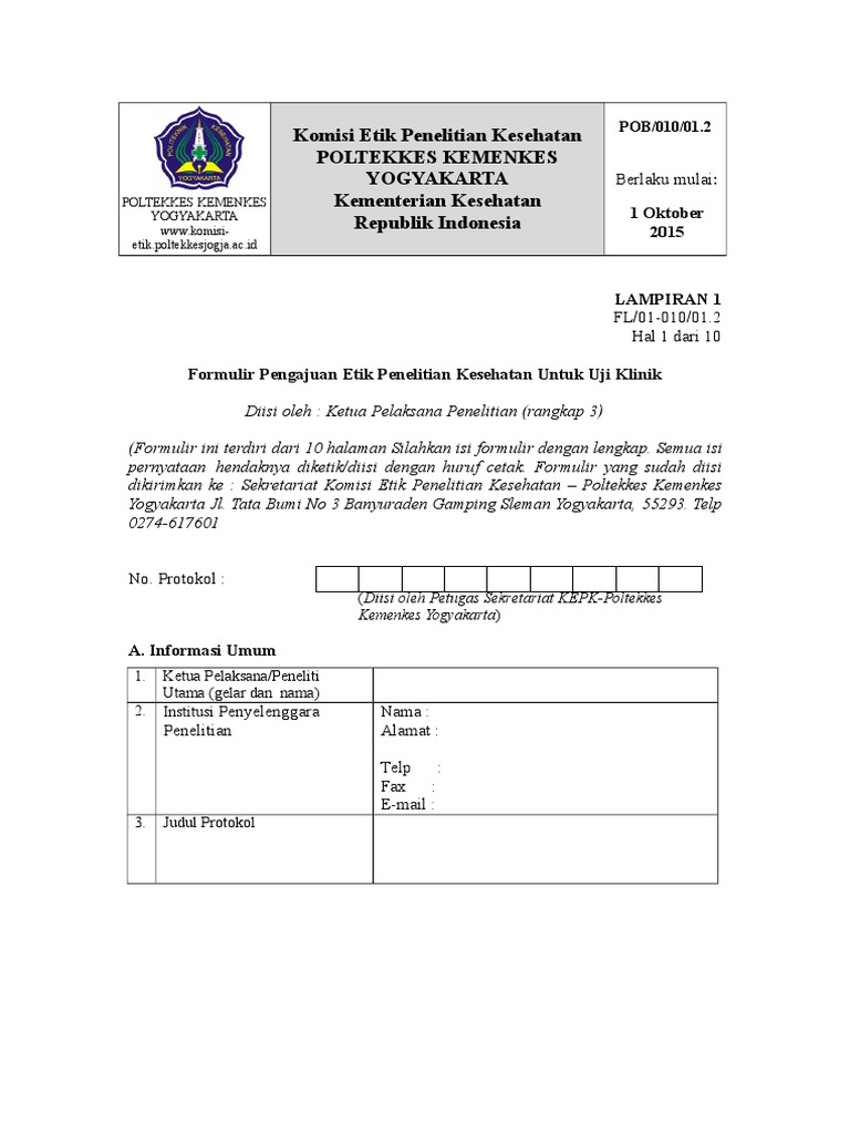 Form Pengajuan EC Uji Klinik | PDF | Sains & Matematika