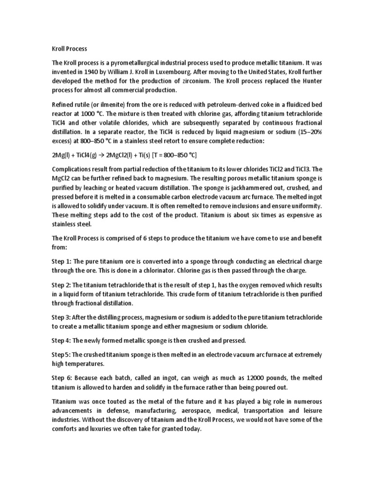 Kroll Process | PDF | Titanium | Metallic Elements