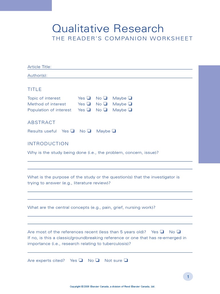 Qualitative Research: The Reader'S Companion Worksheet | PDF | Data ...