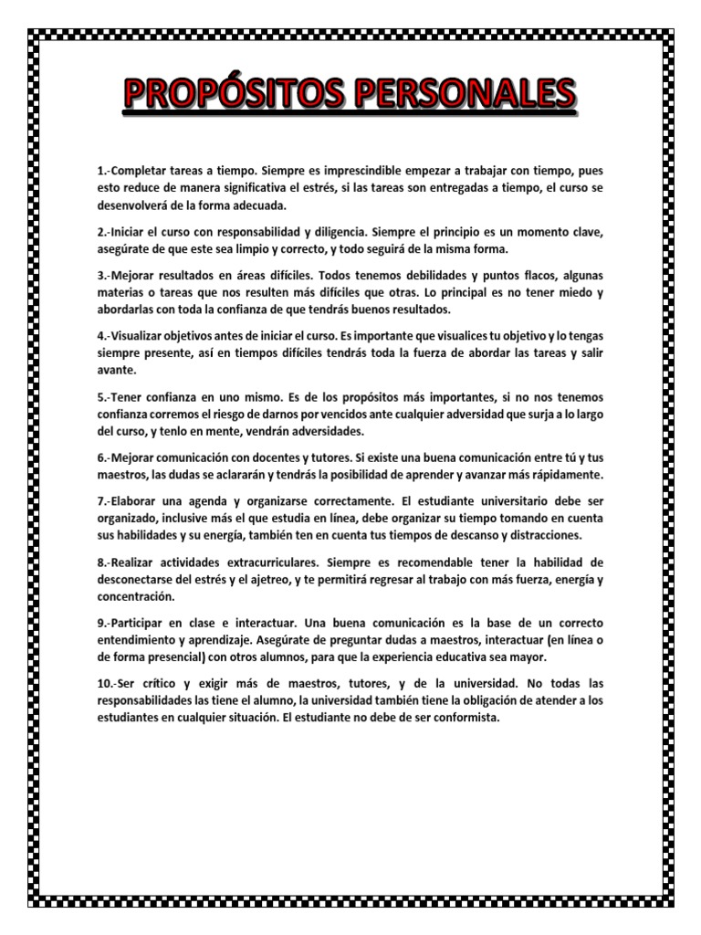 10 Propósitos Clave para Estudiantes | PDF | Crecimiento personal y ...