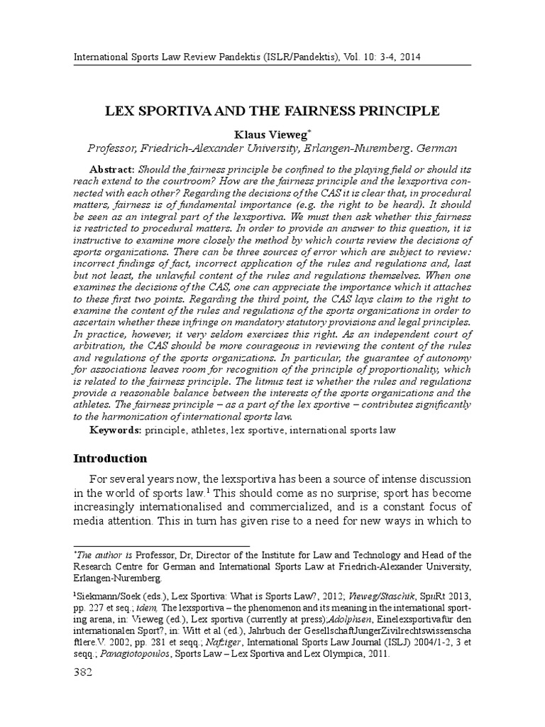Lex Sportiva and The Fairness Principle: Professor, Friedrich-Alexander ...