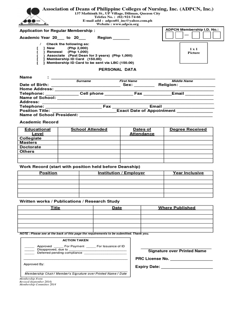 ADPCN Membership Form 2014 | PDF | Fax | Identity Document