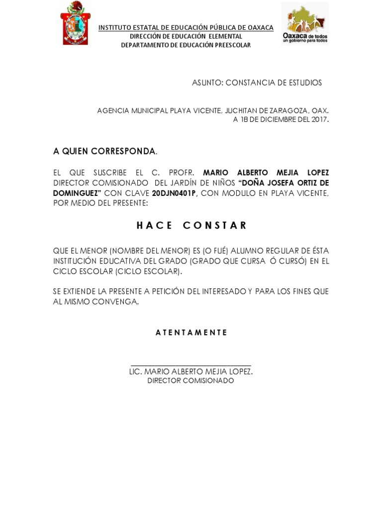 Constancias de Estudios Ejemplo | PDF