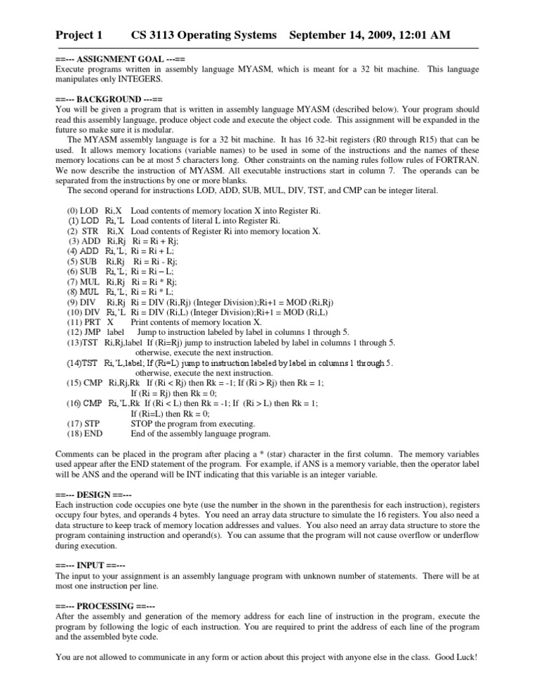 Project 1 1 | PDF | Assembly Language | Computer Program