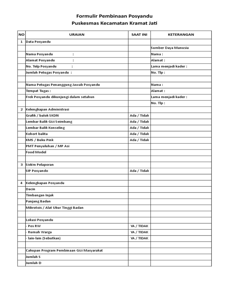 Form. Pembinaan Posyandu | PDF