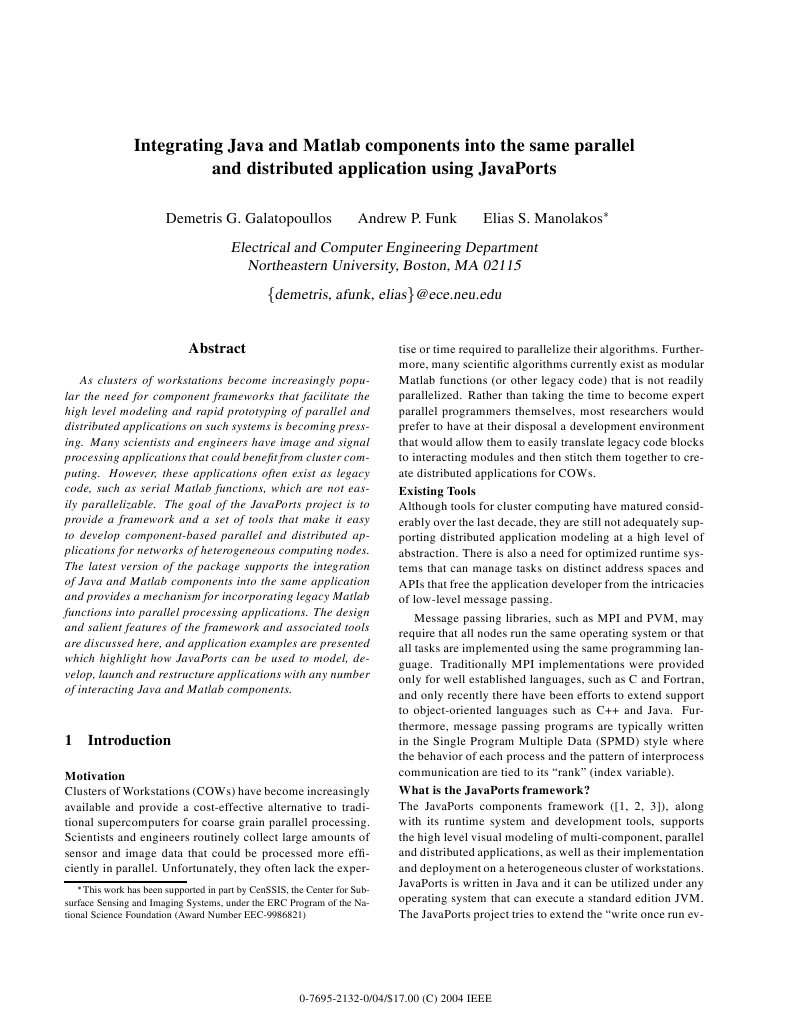 Integrating Java and Matlab Components Into The Same Parallel and Distributed Application Using ...