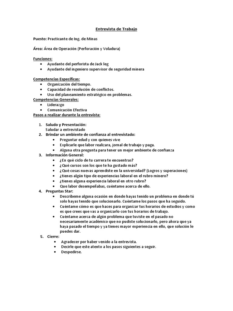 Guía de Entrevista para Practicantes de Minas | PDF | Conceptos ...