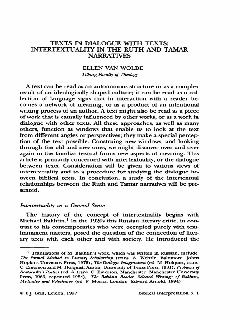 Texts in Dialogue: Intertextuality in The Ruth and Tamar Narratives ...