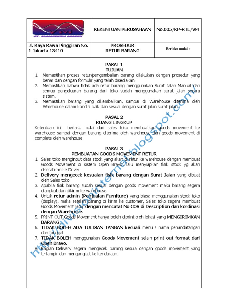 Prosedur Retur Barang di Warehouse | PDF