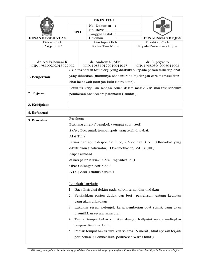Spo Skin Test | PDF | Sains & Matematika