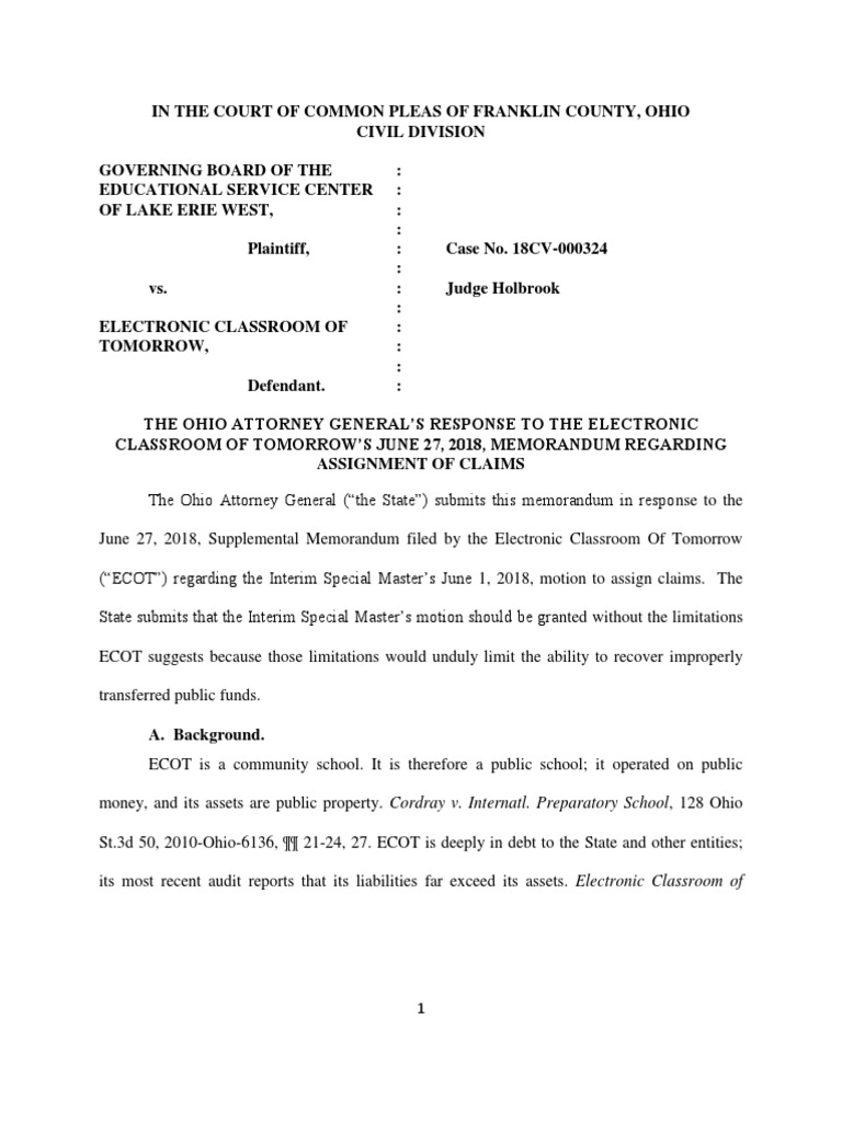 Ohio Attorney General Sues ECOT | PDF | Fiduciary | Ohio
