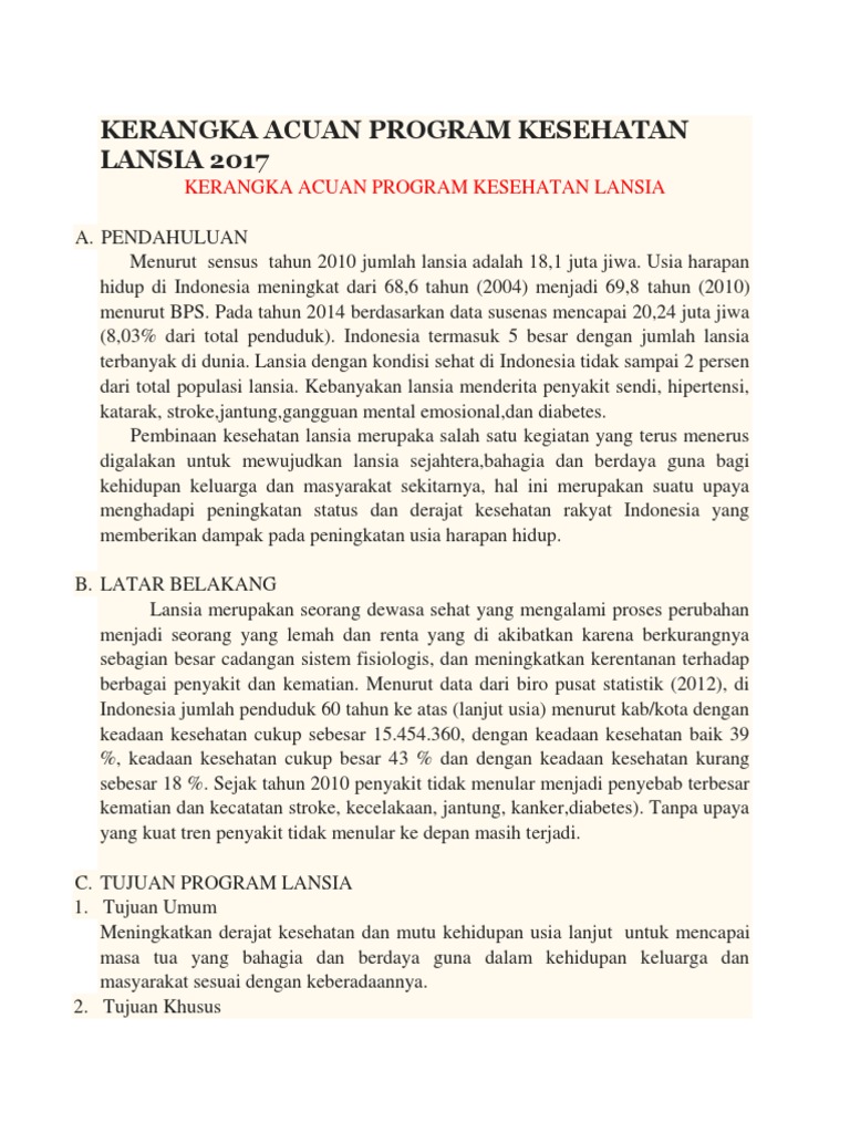 Kerangka Acuan Program Lansia | PDF