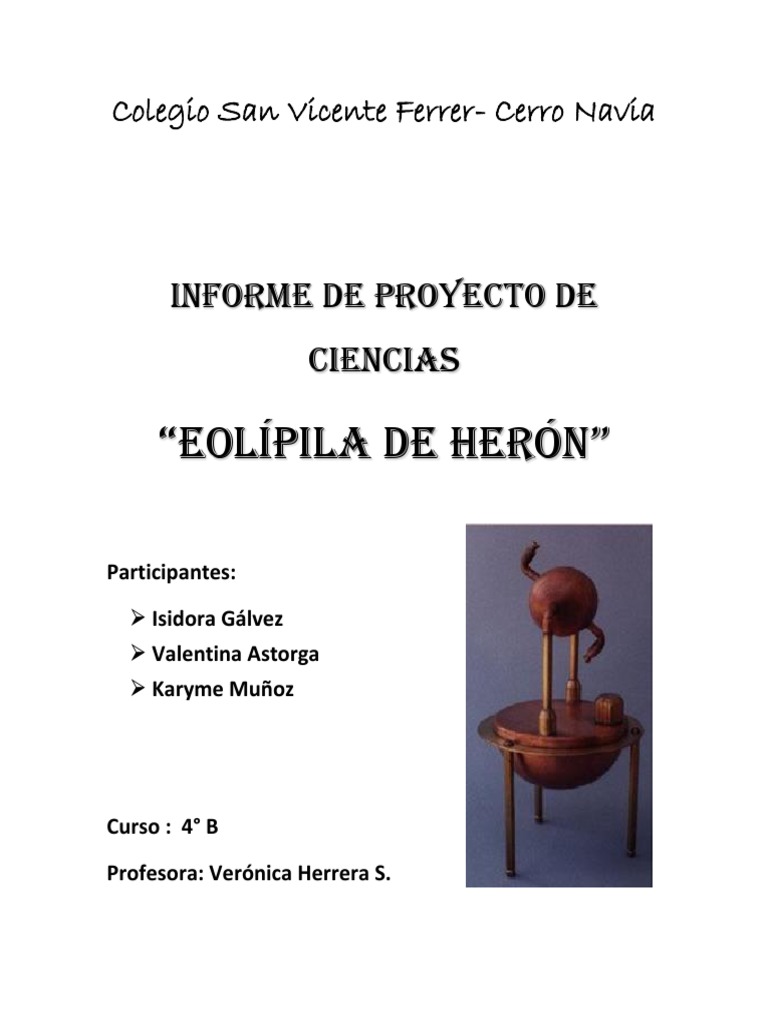Informe Proyecto Eolípila de Heron | PDF | Máquina de vapor | Energía y recursos