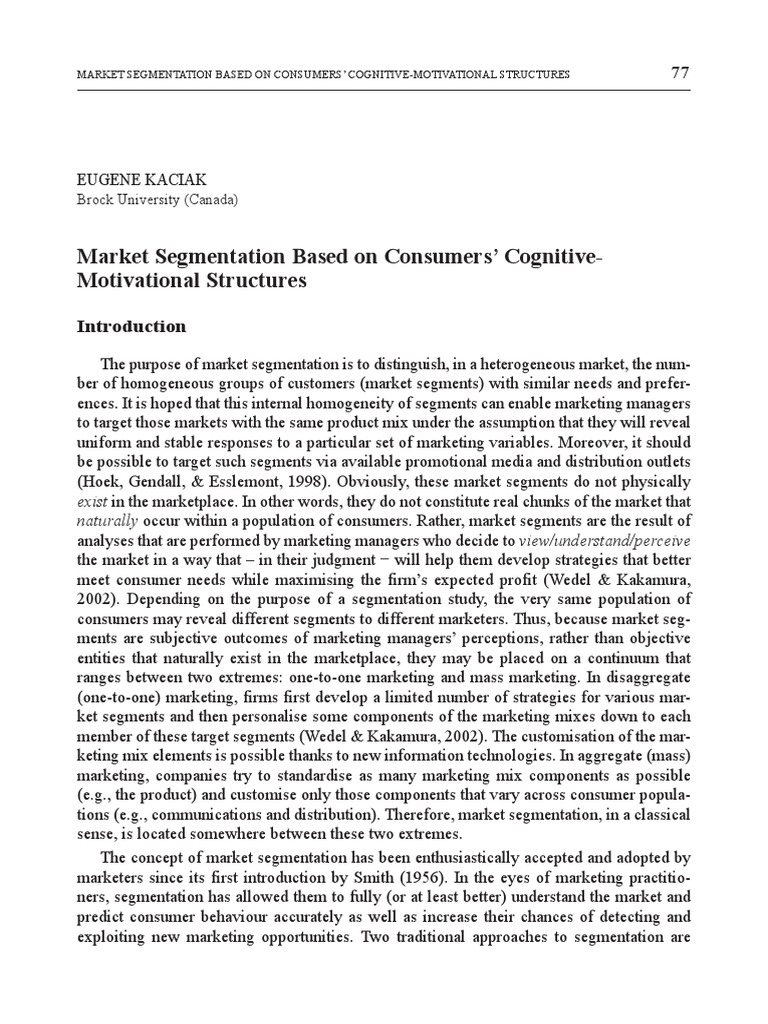 Market Segmentation Based On Consumers' Cognitive-Motivational ...