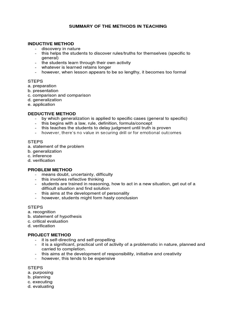 Summary of The Methods in Teaching | PDF | Justification | Scientific ...