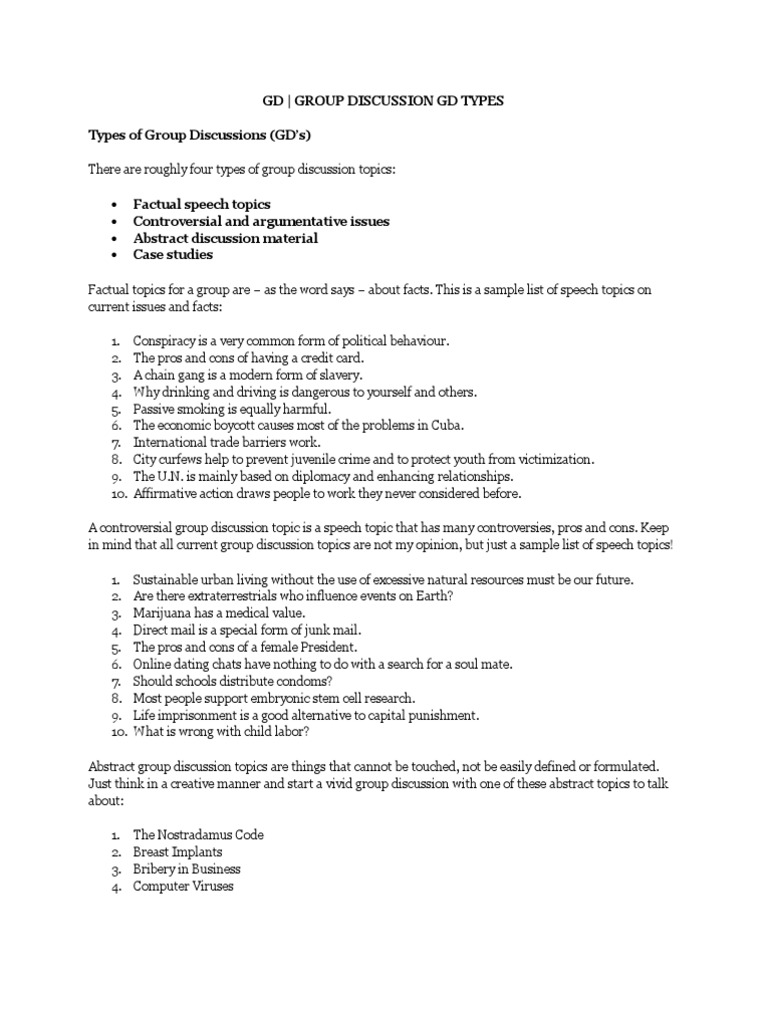 Understanding the Different Types and Roles of Group Discussions | PDF ...