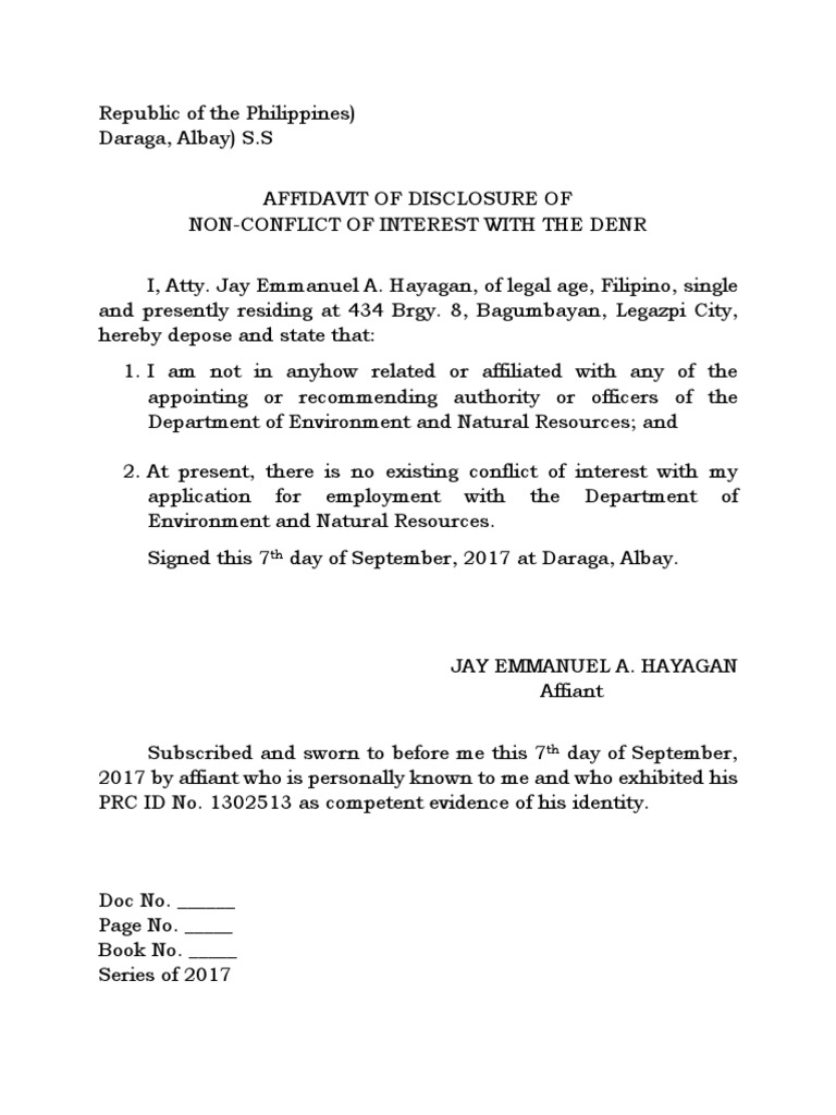 Affidavit of Disclosure of Non Conflict of Interest 1 | PDF | Legal ...