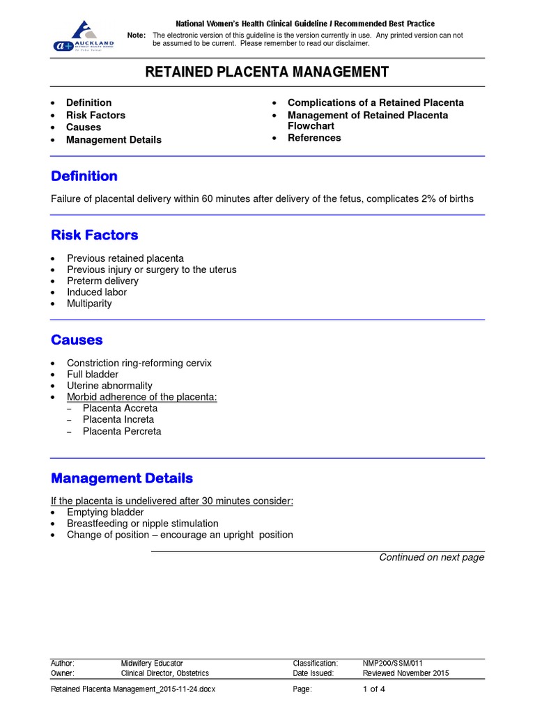 Retained Placenta Management | PDF | Postpartum Period | Mammalian ...