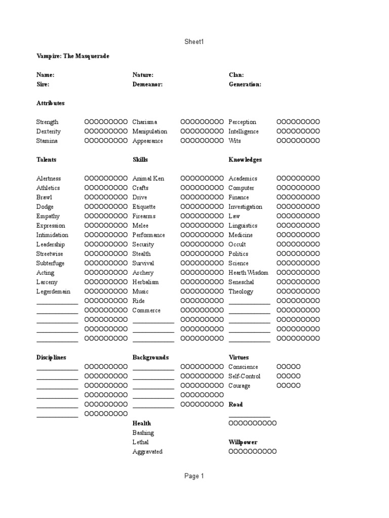 Vampire Character Sheet V2 | PDF