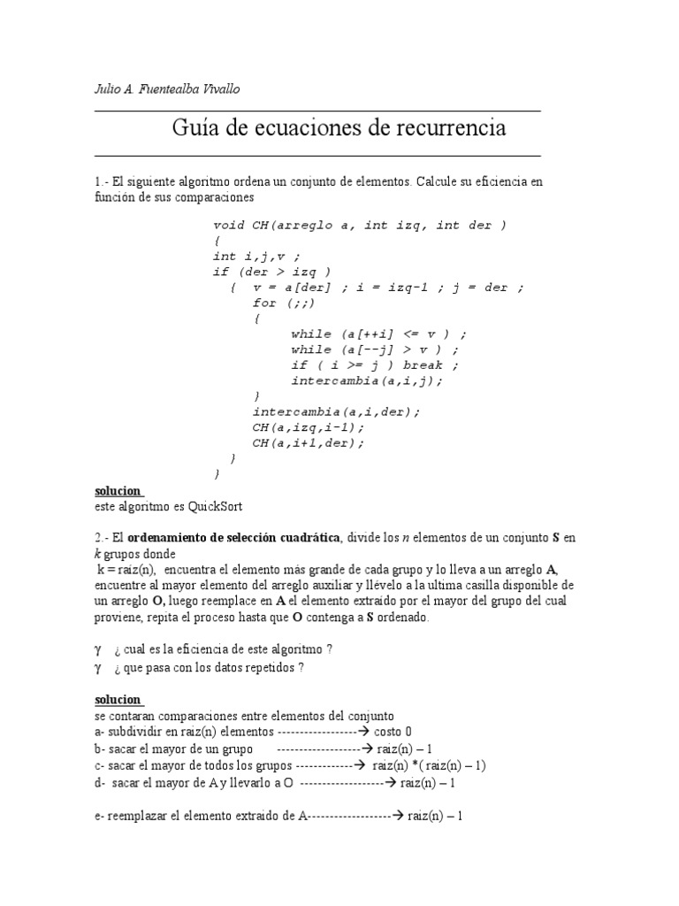Solución Ecuaciones de Recurrencia | PDF | Algoritmos | Informática teórica