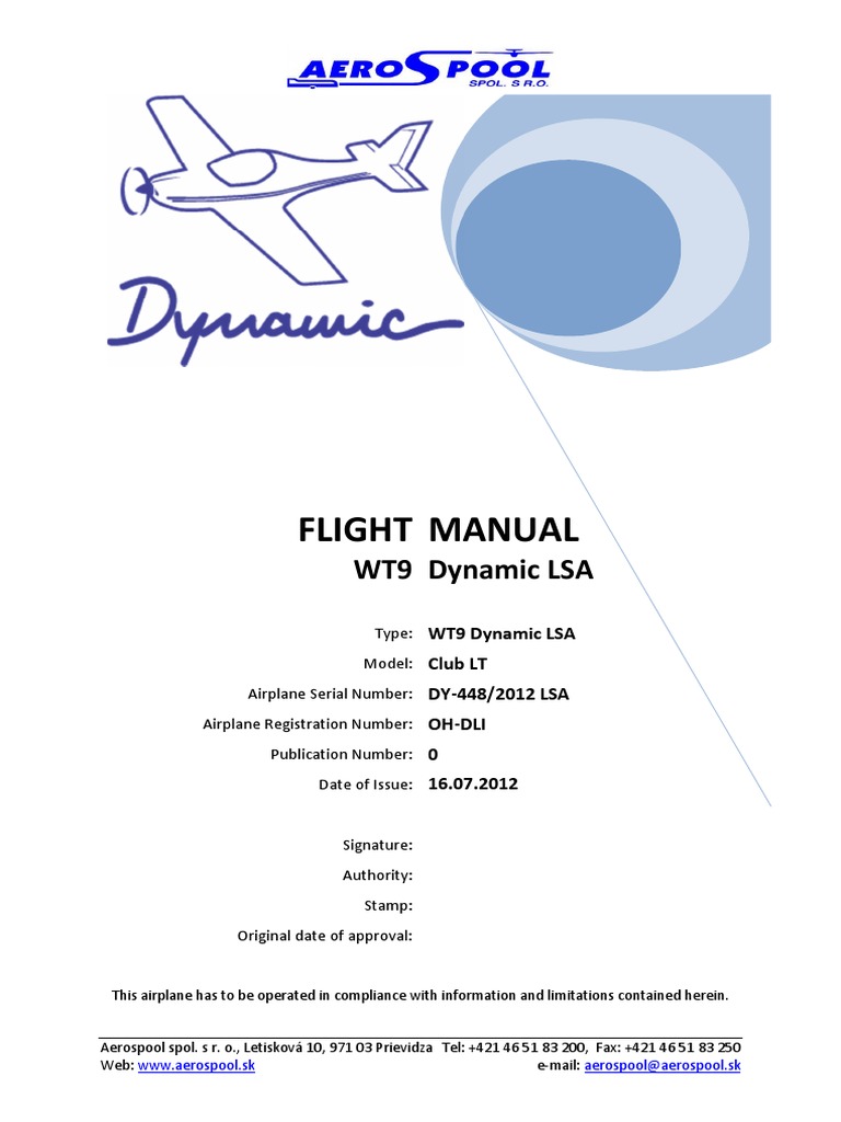 WT9 Dynamic LSA Flight Manual | PDF | Gasoline | Motor Oil
